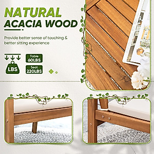 Flamaker Patio Chairs 3 Piece Acacia Wood Patio Furniture with Coffee Table & Cushions Outdoor Conversation Set Balcony Chairs for Porch, Deck, Backyard