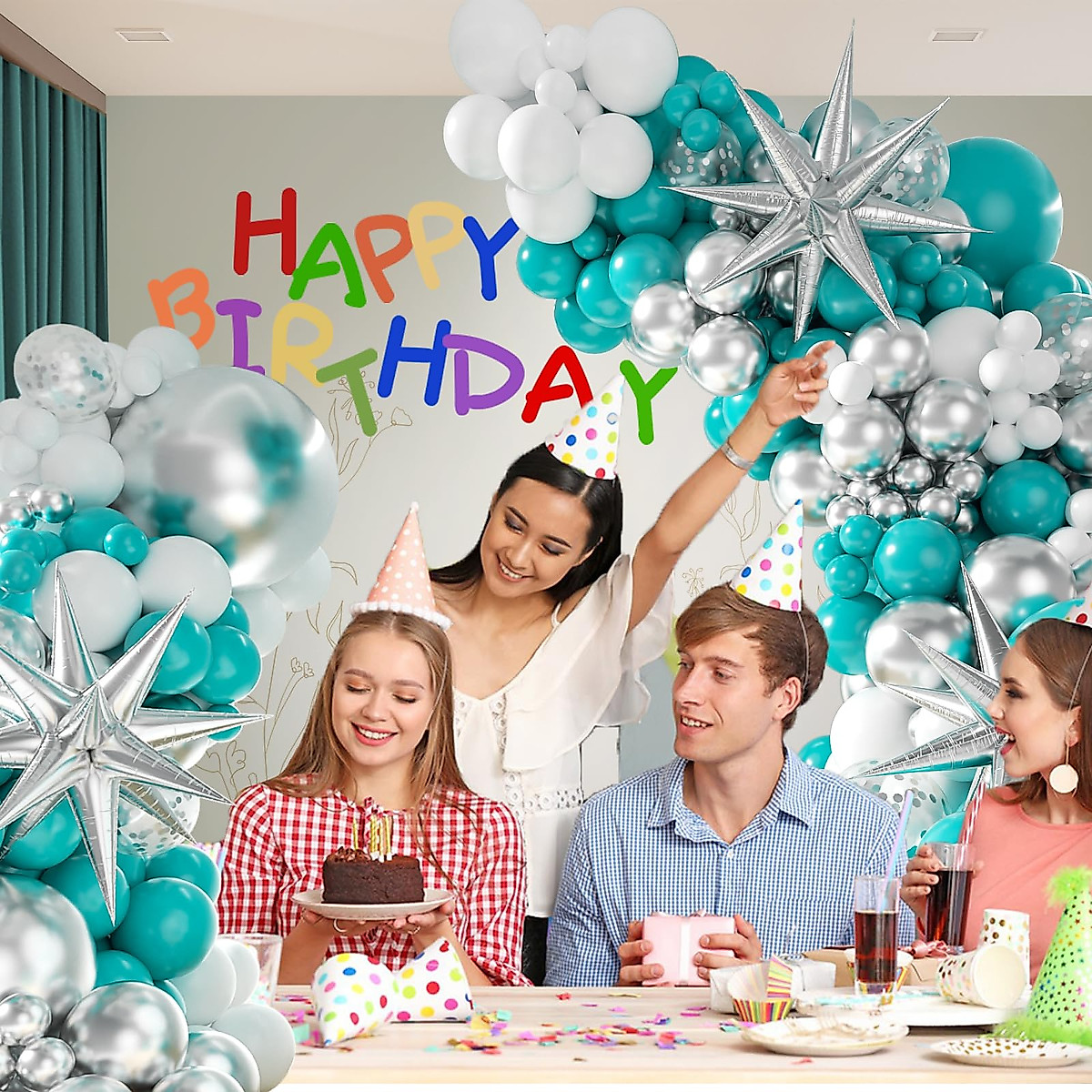 125pcs Teal Silver White Balloon Garland Arch Kit, White Metallic Silver Teal Balloons for Wedding Engagement Anniversary Bridal Shower Baby Shower Birthday Party Decorations