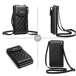 Crossbody Phone Purse for Women KINOUCHI Leather Shoulder Bag RFID Blocking Fashion Cell Phone Wallet with Cellphone Lanyard