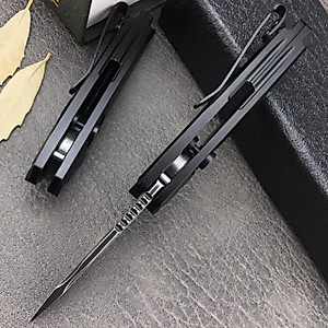5in Assisted Opening Pocket Knife, Push Button Lock EDC Folding Knife for Camping, D2 Blackwashed Blade, G10 Handle with Belt Clip, Gift for Man