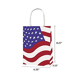Joffreg Patriotic Gift Bag with Handles,American Flag Party Favor Bags,Decorative for Veterans Day,Memorial Day and Fourth of July,Red Blue and White,6.30 x 3.15 x 8.27 inches,10 Pcs