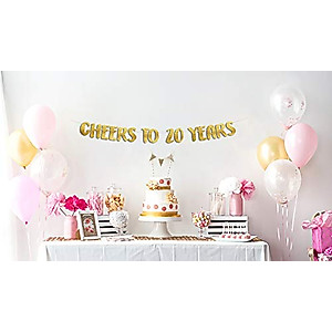 Cheers to 20 Years Gold Glitter Banner - 20th Anniversary and Birthday Party Decorations