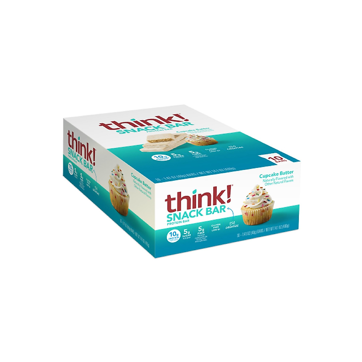 think! Protein Bars with Chicory Root for Fiber, Cupcake Batter, 1.4 Oz, 10 Ct