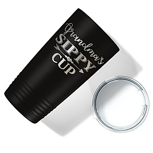 Grandmas Sippy Cup Gift for Women Birthday Black 20 oz Stainless Steel Tumbler with Lid Insulated Cup