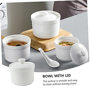 PRETYZOOM Ceramic Stew Pot Mr Noodles Japanese Miso Bowl Fruit Dish Oatmeal Soup Steam Oven Butter Warming Pot Tagine Sauces Cup Soup Pot with Lid Enamel on Steel Stock Pot Ceramics White