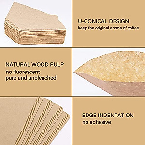BYKITCHEN Size 4 Coffee Filters, 8-12 Cup, Set of 200, Coffee Filters 4 Cone Paper, Natural Unbleached Paper Filters for Pour Over Coffee Dripper and Coffee Maker