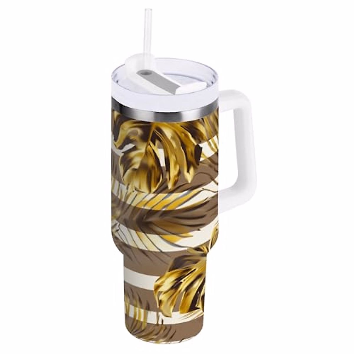 ODAWA 30 Oz Tropical Leaves Stripe Brown Insulated Water Bottle with Lid and Straw, 2 in 1 Lid Insulated Double Insulated Tumblers