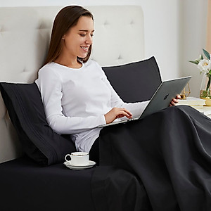 Nestl Microfiber King Pillowcase, 2 - 1800 Thread Count, Soft, Wrinkle Free, Fade Resistant, Envelope Closure, Set of 2, Black, 20x40 Inches