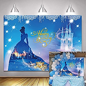 Dost Baby Blue Princess Happy Birthday Backdrop Fantasy Castle Carriage Princess Party Decoration Shiny Light Photography Backdrop(7x5FT), Dost-cy278-7x5FT