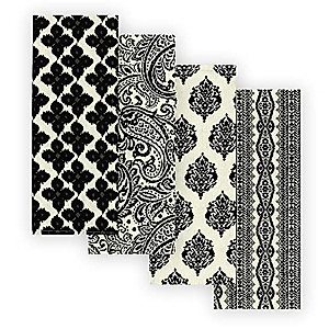 Elrene Home Fashions Everyday Casual Prints Assorted Kitchen Towels, Cotton Dish Towels, 17 Inches by 28 Inches, Black, Set of 4