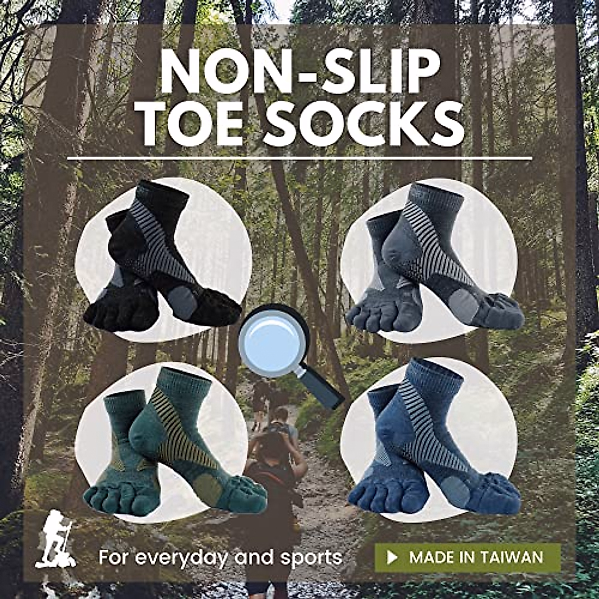 M Magic Sport Merino Wool Blend Non-Slip Above Ankle Toe Socks, Five Finger, Men and Women, Running, Hiking, Cycling, Camping (as1, alpha, l, x_l, regular, regular, Black pro)