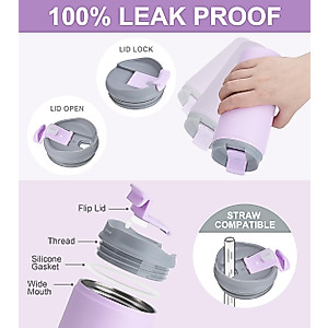 SUNWILL Insulated Coffee Mug with Lid, Leakproof Travel Coffee Tumbler Cups, 12 oz Iced Coffee Cup Powder Coated Lavender