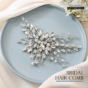Easedaily Bride Wedding Hair Comb Silver Crystal Hair Pieces Rhinestone Headpieces Bridal Hair Clip Side Combs Hair Accessories for Women and Girls