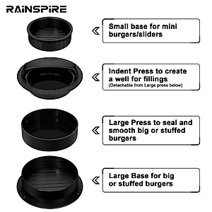 Rainspire Hamburger Press Patty Maker, 3 in 1 Non-Stick Burger Press Patty Maker, Hamburger Patty Maker, Burger Patty Maker, Patty Press for Stuffed Burgers, Sliders, Beef Burger, Black