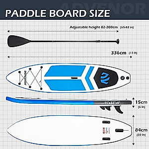 ADVENOR Paddle Board 11'x33 x6 Extra Wide Inflatable Stand Up with SUP Accessories Including Adjustable Paddle,Backpack,Waterproof Bag,Leash,and Hand Pump,Repair Kit (Blue)