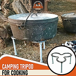 Dutch Oven Camping Tripod for Cooking – Dutch Oven Stand Made of Steel Horseshoes with Interchangeable Short and Long Legs – 10” x 10” Cowboy Camping Cooking Tripod Stand for Camp Coffee Pots