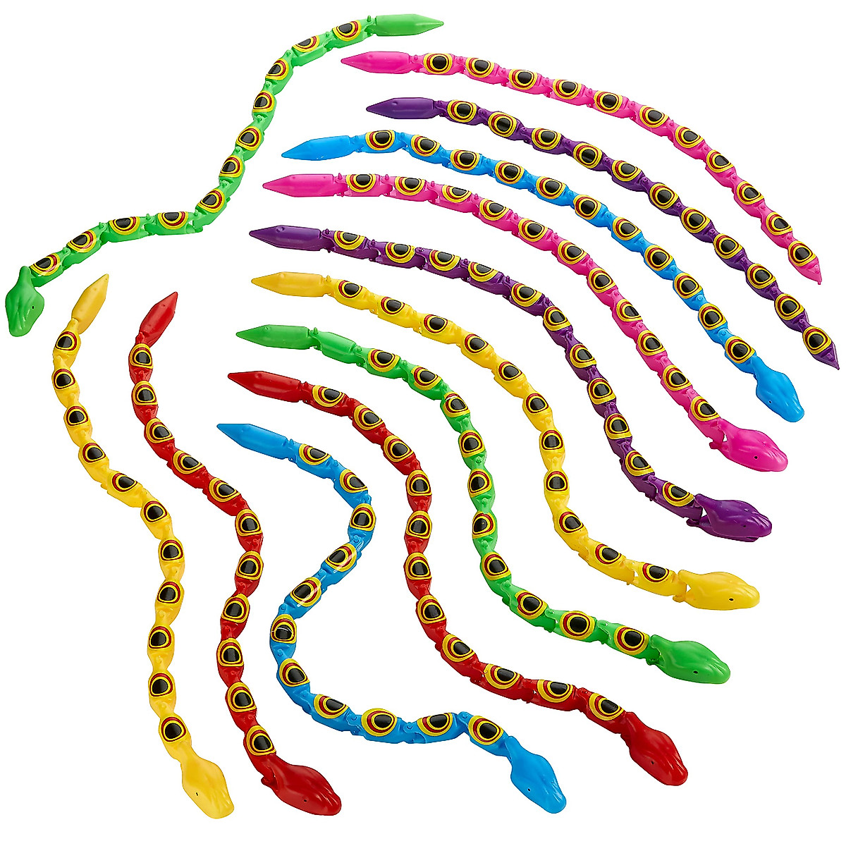 Kicko Wacky Wiggly Jointed Snakes, 15 Inches - Fun and Educational Plastic Toys for Kids - Teach and Improve Motor Skills - Perfect Fidget Party Favor for Boys & Girls - Pack of 12