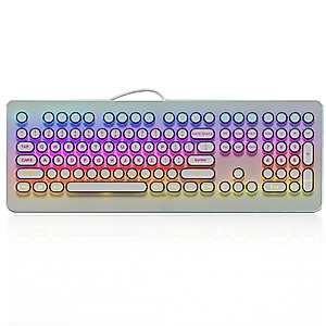 MUMUJJ Wired Retro Mechanical Gaming Keyboard, 18 Backlight Effect, Full Key 108 Keys Keypad for Office Typing and Gaming