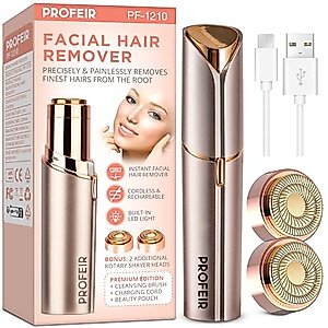 Profeir Facial Hair Removal for Women: Rechargeable Hair Removal Device - Painless Face Shaver for Women Upper Lip Chin (Rose Gold)