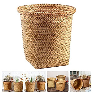 COLLBATH Garbage Cm/inch Wastebasket Trash Flower Kitchen Home Baskets Rattan Garden Container Natural Height Bowl for Holder Waste Bathrooms Organizer Snack Office Laundry Fruit Pots