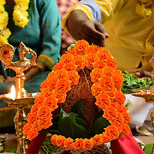 TRvancat Marigold Flowers Heads Bulk, Silk Artificial Flowers for Diwali,Indian Festival, DIY Marigold Garland Day of The Dead Decorations (Orange)