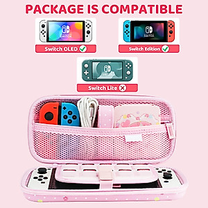 GLDRAM Pink Carrying Case Bundle for Nintendo Switch & OLED Modle, Cute Anime Switch Travel Case with Bunny, Portable Carrying Accessories Kit with Shoulder Strap, Game Card Case, Thumb Grip Caps