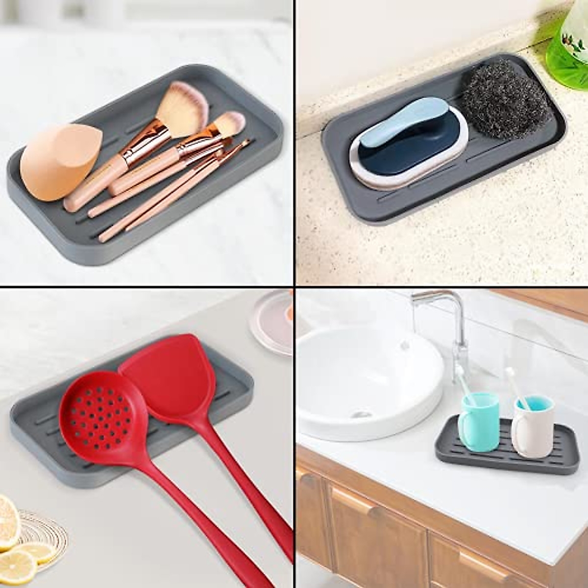 Kitchen Storage Set with 8pcs Deep Drawer Dividers (42cm x 9cm) and 1pc Grey Silicone Sponge Holder. A Clean Kitchen Gives a Good Mood by HGZYE