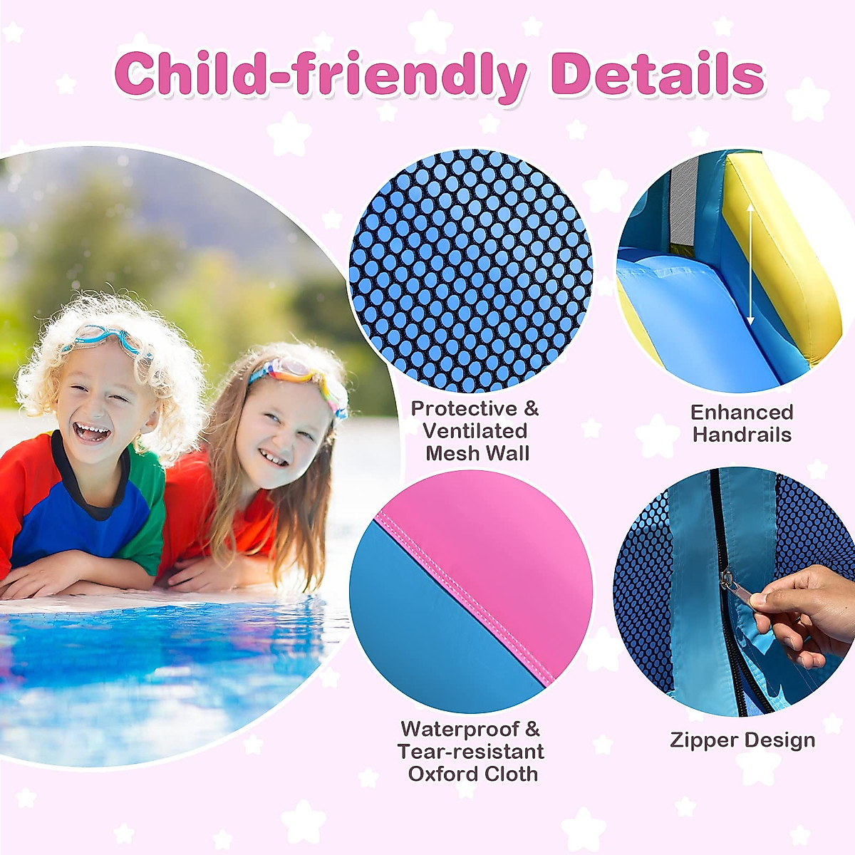 BOUNTECH Inflatable Water Slide, Candy Water Bounce House with Waterslide Wet Dry Combo for Kids Backyard Party Fun w/480W Blower, Splash Pool, Water Slides Inflatables for Kids and Adults Gifts