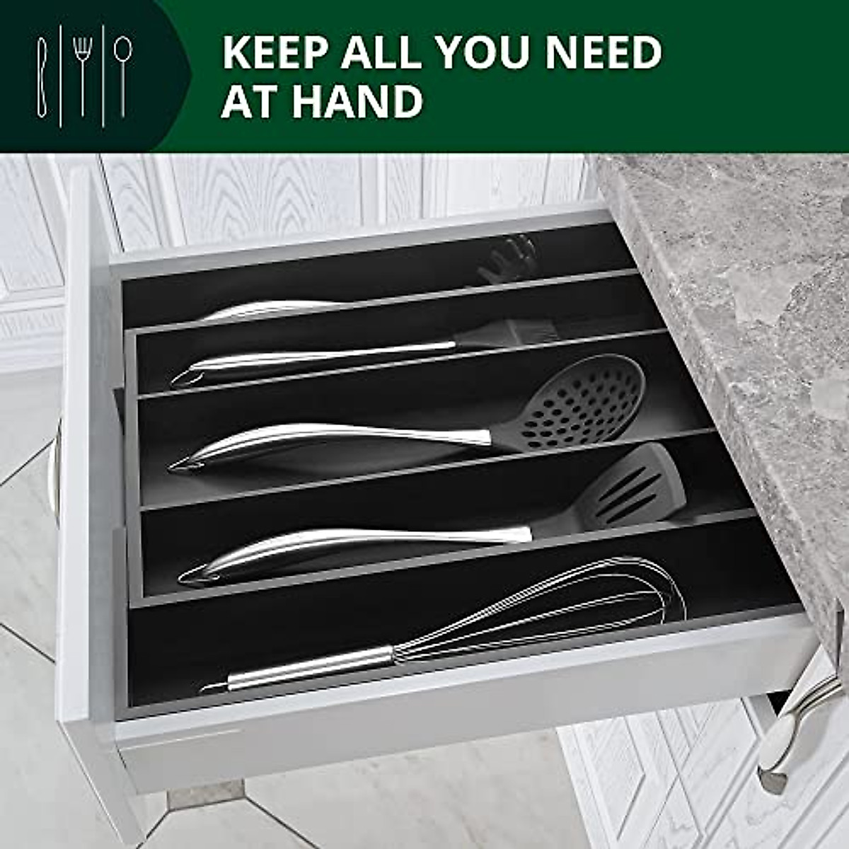 ROYAL CRAFT WOOD Black Drawer Dividers 22IN and Expandable Utensil Drawer Organizer