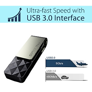 Silicon Power 128GB Blaze B30 USB 3.0 Swivel Flash Drive, Black (SP128GBUF3B30V1K)