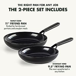 GreenPan SmartShape Healthy Ceramic Nonstick, 9.5" and 11" Frying Pan Skillet Set, PFAS-Free, Induction, Dishwasher Safe, Black