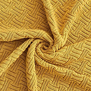 100% Cotton Navy Blue Cable Knit Throw Blanket with Bonus Laundering Bag - Large Thick, 2.5 Pounds,Extra Cozy, Machine Washable, Comfortable Home Decor (Mustard Yellow Stripe Pattern, 60"x80")
