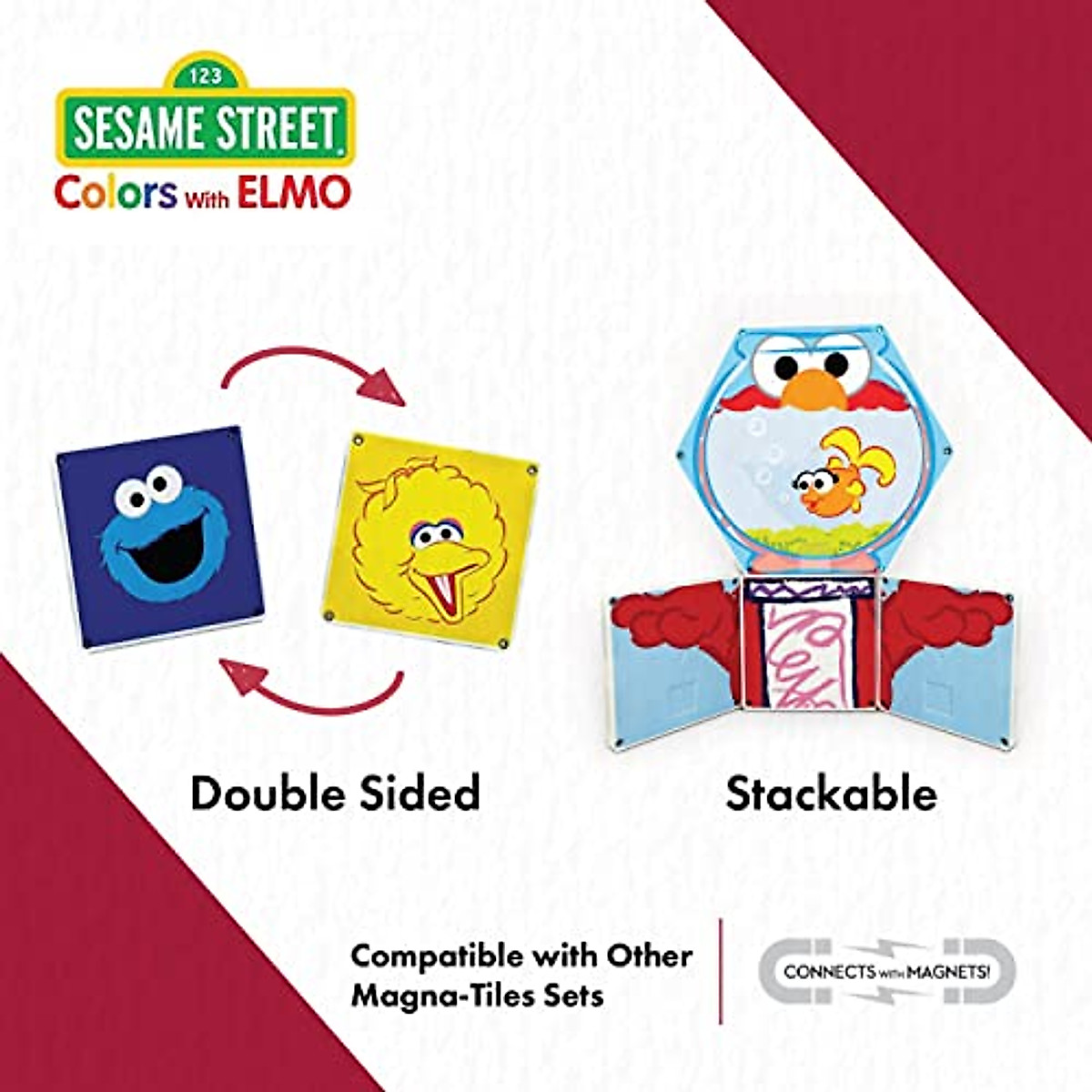 CreateOn Magna-Tiles “Sesame Street” Toys, Magnetic Kids’ Building Toys from “Sesame Street” Books, Colors with Elmo Magnet Tiles, Educational Toys for Ages 3+, 17 Pieces