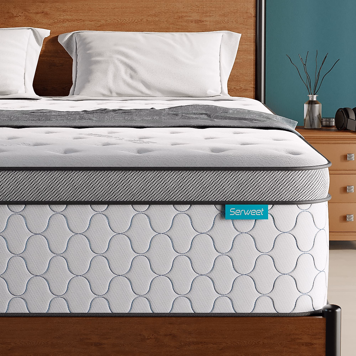 Serweet Full Mattress 12 Inch, Memory Foam Cooling Hybrid Mattress in a Box, 5-Zone Pocket Innerspring Mattress for Pressure Relief, Medium Firm Feel, No-Risk 100-Night Trial