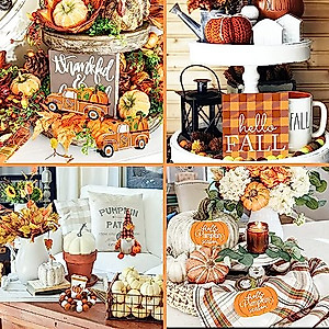 12 PCS Fall Tiered Tray Decor, Gnomes Plush with Hello Fall Decor Wooden Signs,Beads Garland,Pumpkin Decor,Farmhouse Thanksgiving Autumn Decor for Home Table(Tray Not Included)