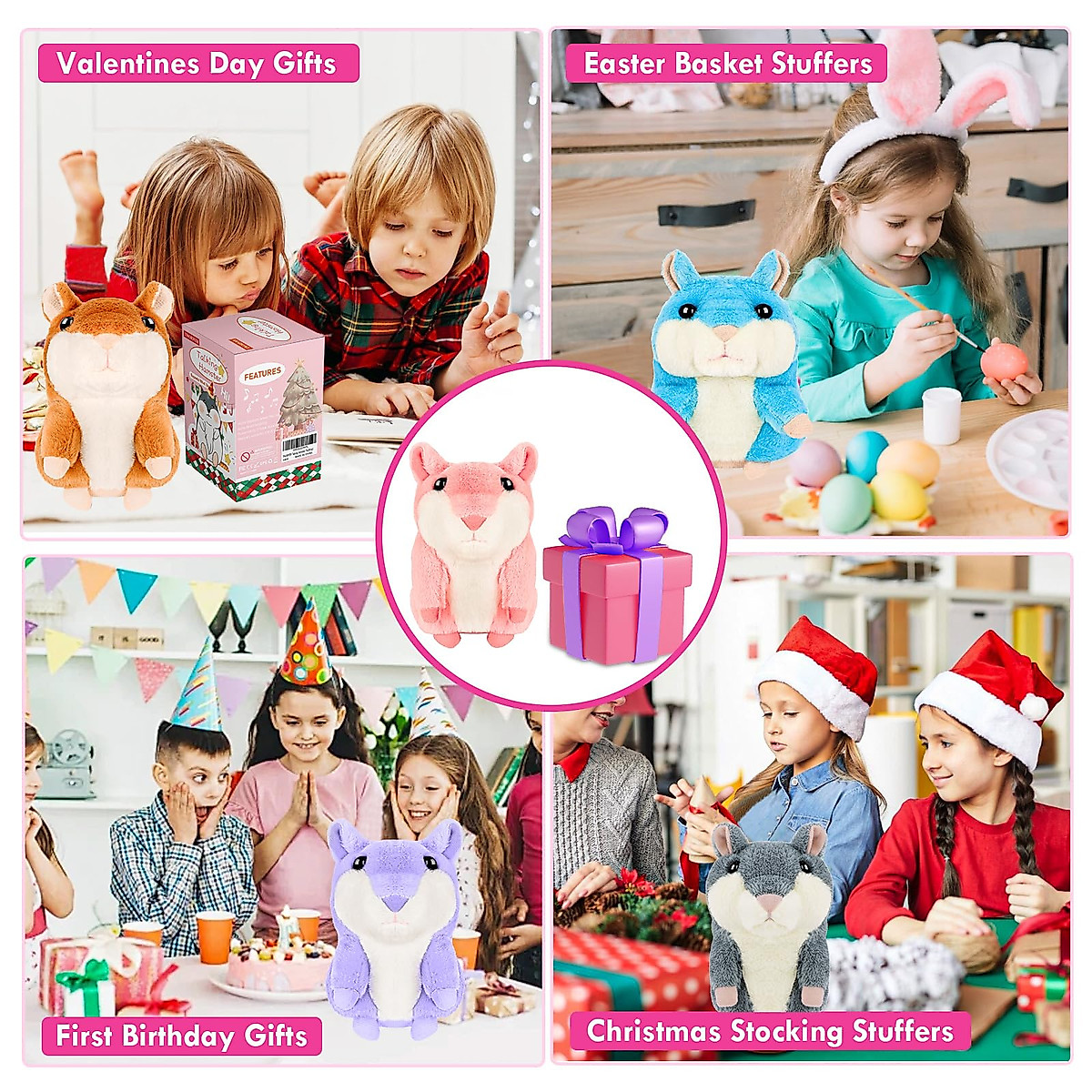 TWORIVER Toddler Toys Talking Hamster Repeats What You Say,Toys for 2 3 4 5 6 7 8 13 Year Old Girl Boy Birthday Gifts Ideas,Valentines Day Gifts for Kids Adults Easter Stuffed Animals Plush Toy Gray