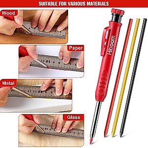Hiboom 3 Pack Solid Carpenter Pencils with Carpenter Pencil Cap and 27 Refills, Deep Hole Mechanical Scriber Marking Tools with Built in Sharpener for Construction Woodworking Architect