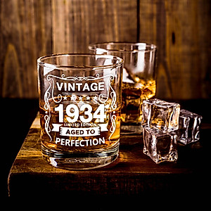 Old Fashioned Glasses-1934-Vintage 1934 Old Time Information 10.25oz Whiskey Rocks Glass -90th Birthday Aged to Perfection - 90 Years Old Gifts Bourbon Scotch Lowball Old Fashioned-1PCS