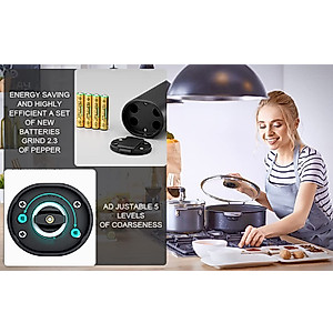 Saknaop Electric Pepper Grinder，Pepper Salt Mill Grinder refillable with Gravity Sensor Switch, Salt Grinder Spice Grinder with Adjustable Coarseness and LED Blue Light,Battery Operated