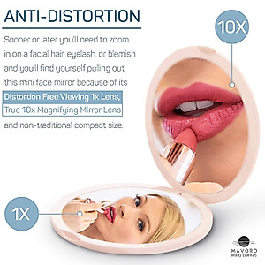 Magnifying Compact Mirror for Purses with 10X Magnification – Double Sided Travel Makeup Mirror, 4 Inch Small Pocket Mirror, or Purse Mirror. Bundle Black and Pink