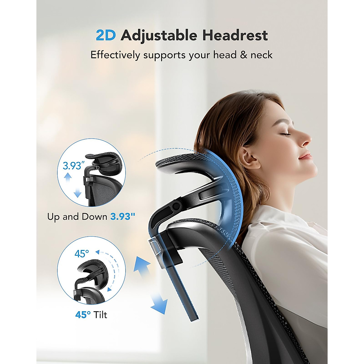 HUANUO Ergonomic Mesh Office Chair, High Back Desk Chair with 5-Level Lumbar Support, Adjustable Headrest, Armrests, Rocking Tilt, Computer Mesh Chair for Home Office Gaming