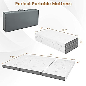Giantex Folding Mattress, 4 Inch Gel-Infused Tri-fold Mattress with Bamboo Cover & Carry Bag, CertiPUR-US Certified, Foldable Cooling Mattress Topper for Guest Room Dorm RV Camp Floor, Full