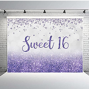 PHMOJEN Sweet 16 Backdrop, Girl Birthday Purple Bokeh Twinkle Diamond, Dessert Table Banner Background Decoration Studio Photography Props 7x5ft BJLSPH1180