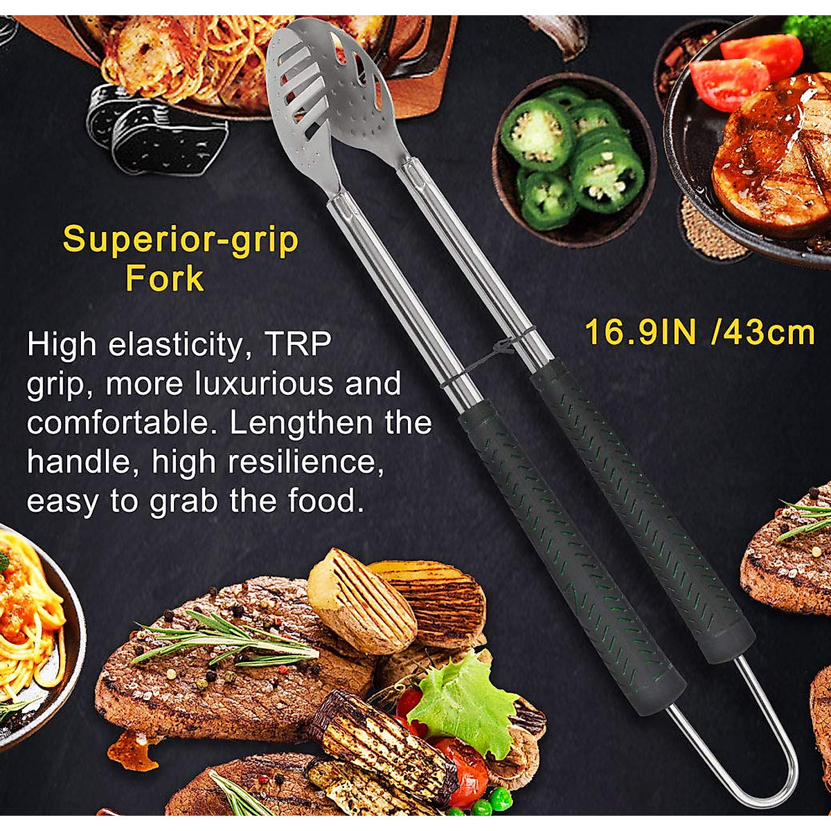 POLIGO 7PCS Golf-Club Style BBQ Tools Set Grilling Tools with Rubber Handle - Stainless Steel Grill Accessories for Outdoor Grill Set Premium Grill Utensils Set Fathers Day Birthday Gifts for Men Dad