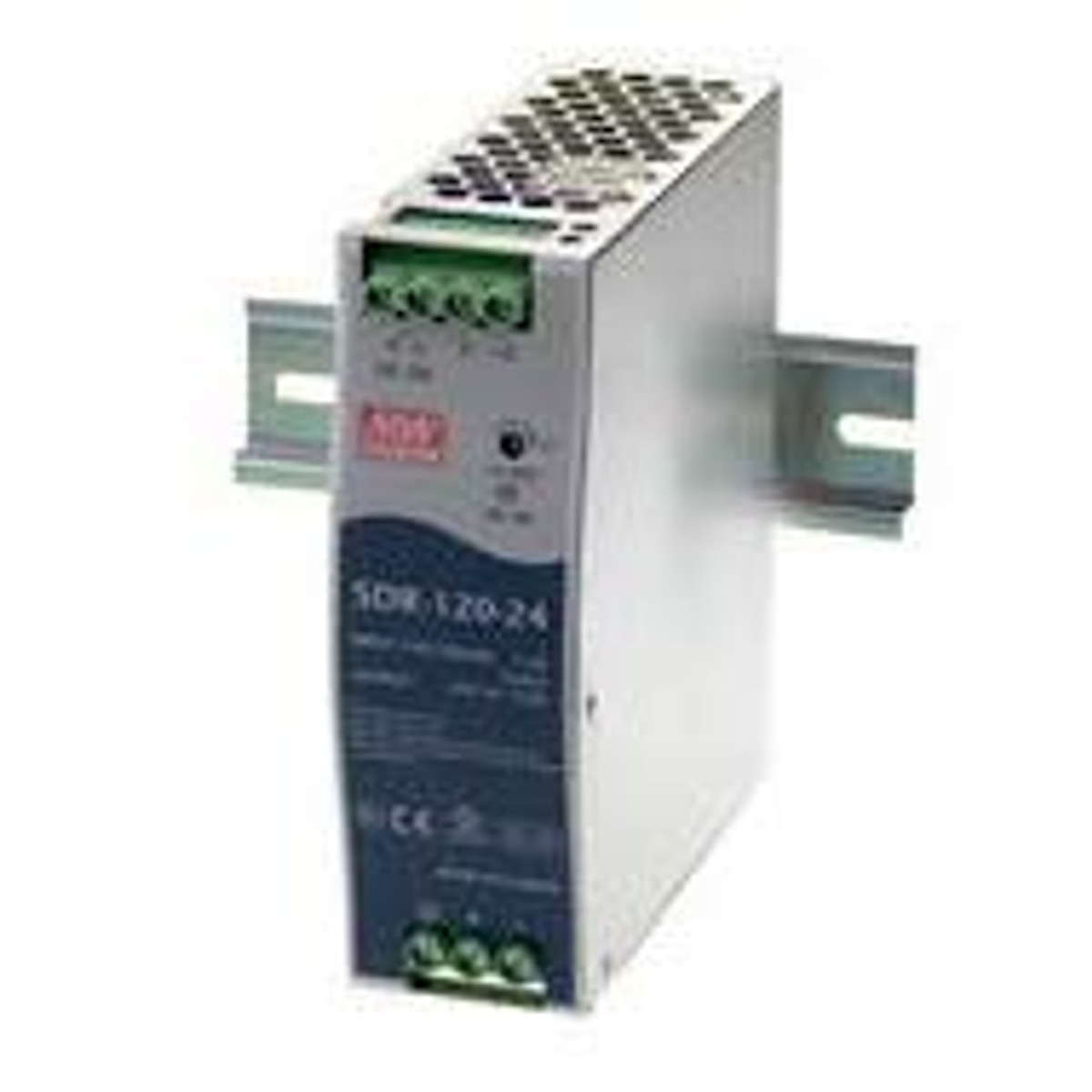 Mean Well SDR-120-24 DIN Rail Power Supply 120W 24V 5A, PFC, Free air, Adj Output, Enclosed, Input: 88~264 VAC, 124~370 VDC