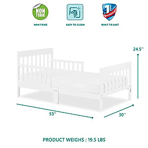 Dream On Me Finn Toddler Bed in White, Greenguard Gold and JPMA Certified, Non-Toxic Finish, Made of Sustainable New Zealand Pinewood, Wooden Nursery Furniture