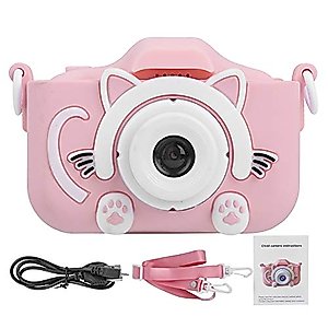 Goshyda Cartoon Children Camera,Digital Camera,2 Inch,2400W Pixels,5V/1A,Cartoon Digital DV,for Kids' Presend,Cute Kid Camera,Toy Mini Camera(Pink)