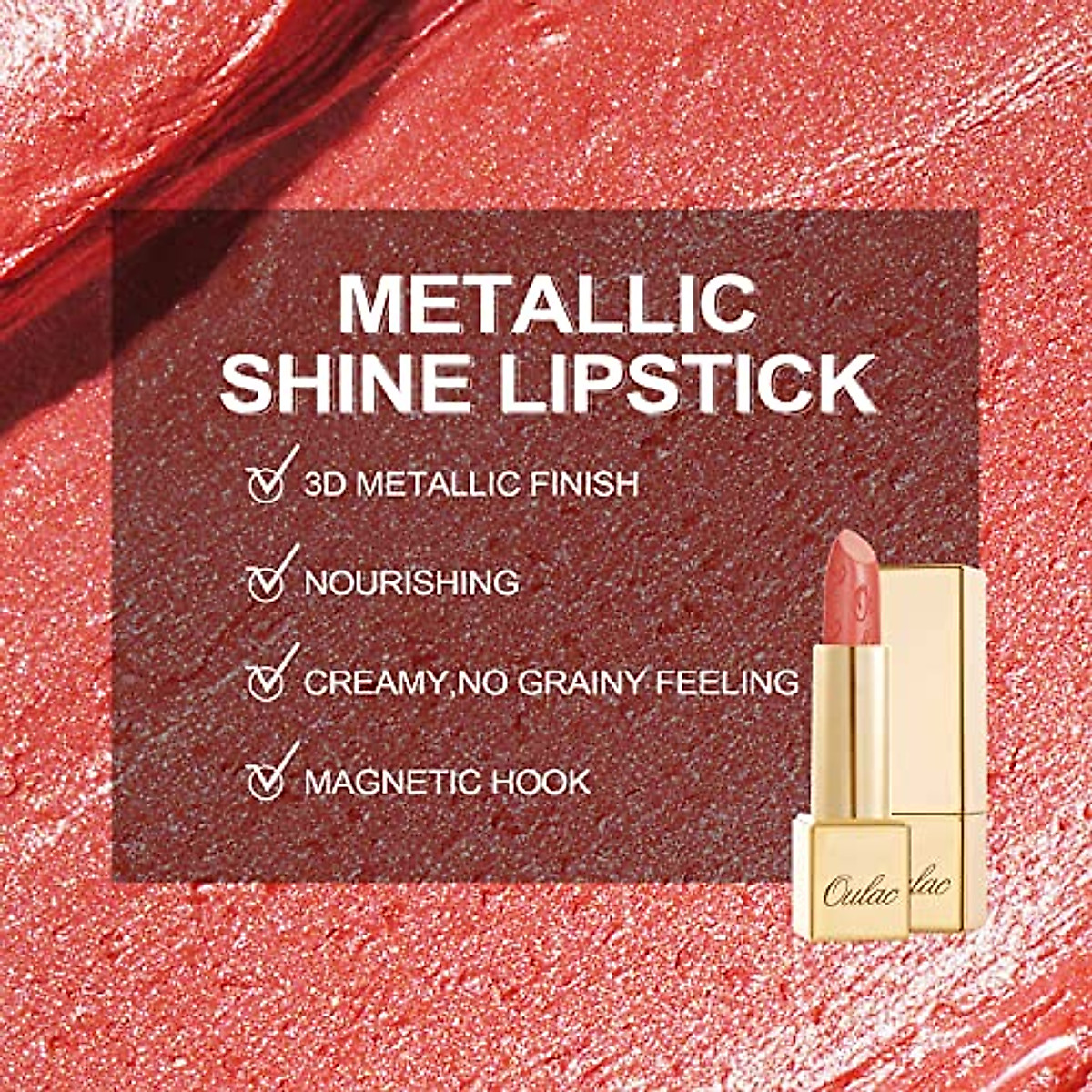 Oulac Metallic Coral Pink Lipstick for Women, High Impact Lipcolor, Lightweight Soft and Hydrating, Vegan & Cruelty-Free, Full-Coverage Lip Makeup 4.3 g/0.15 oz, Nemo Go Home(06)