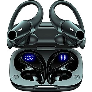 FK Trading for Asus Zenfone 8 Wireless Earbuds Bluetooth Headphones, Over Ear Waterproof with Microphone LED Display for Sports Running Workout - Black