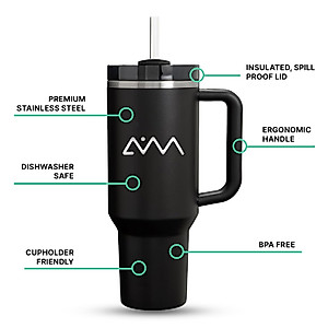 AVM 40 oz Tumbler with Handle and Straw, Vacuum Insulated Stainless Steel Travel Mug for Hot and Cold Drinks, H2.0 Flowstate Technology Quencher Tumbler with Straw and Leakproof Lid